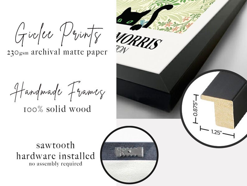 William Morris Black Cat Giclée Print: Light Green Botanical Wall Decor ...