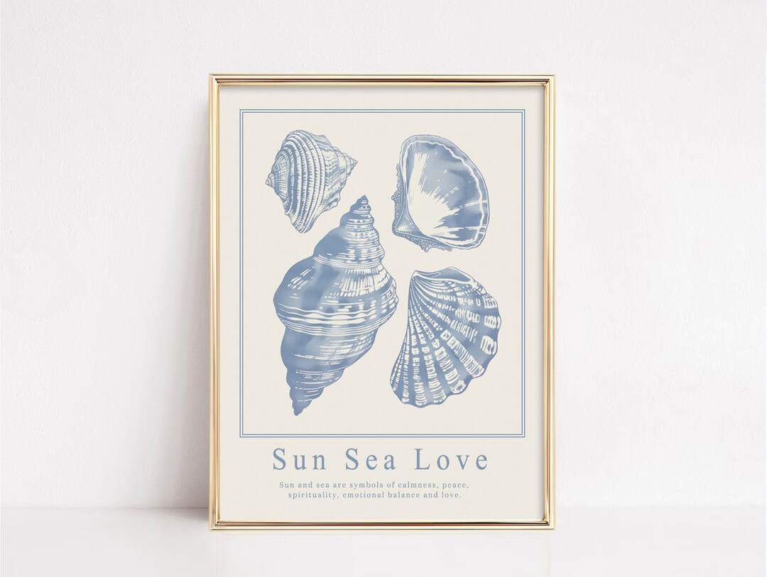 Seashell Print Light Blue Shell Art Beachy Wall Art Ocean Art Beach ...