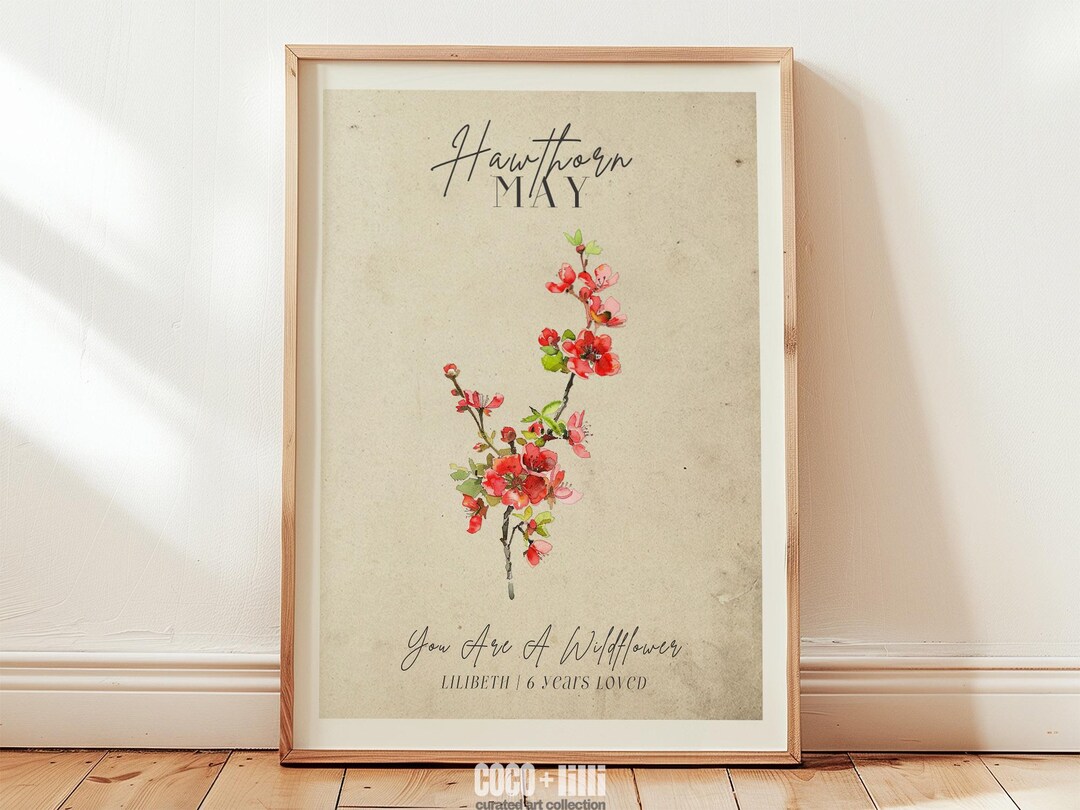 Custom Birth Flower Print Hand Painted Hawthorn Watercolor Wildflower ...
