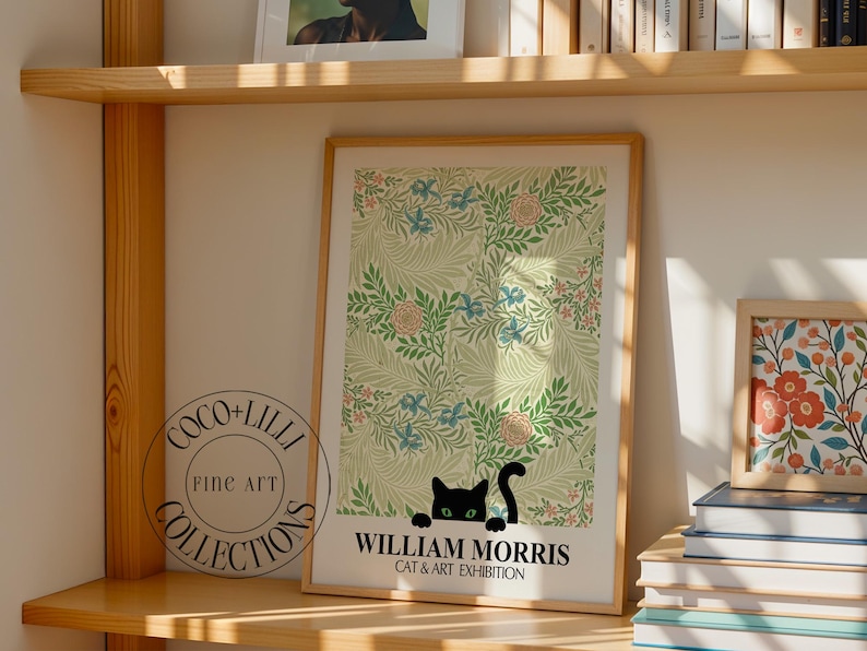 William Morris Black Cat Giclée Print: Light Green Botanical Wall Decor ...