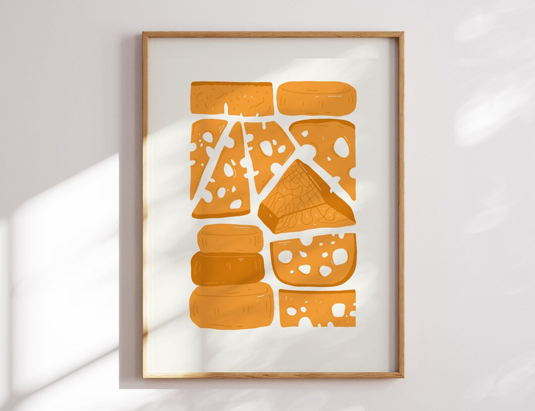 Cheddar Cheese Art, Food Art Print, Charcuterie Art Kitchen Print ...