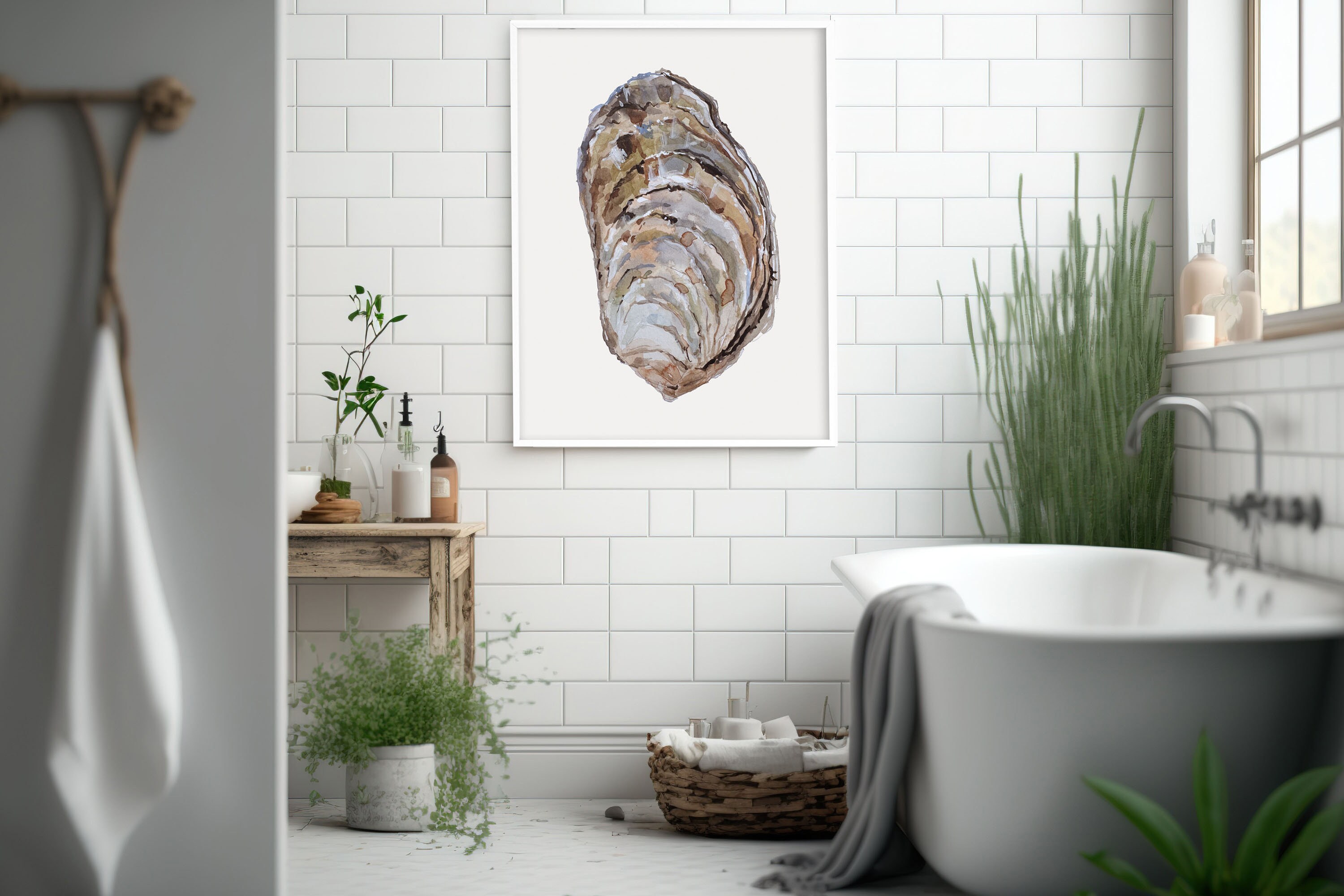 Oyster Shell Ocean Art Print Beige Wall Art Beach House Decor Coastal ...