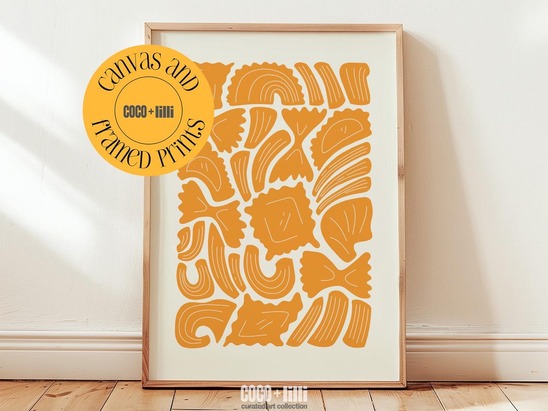 Pasta Art Print, Pasta Shapes Poster - Macaroni, Ravioli, Penne ...