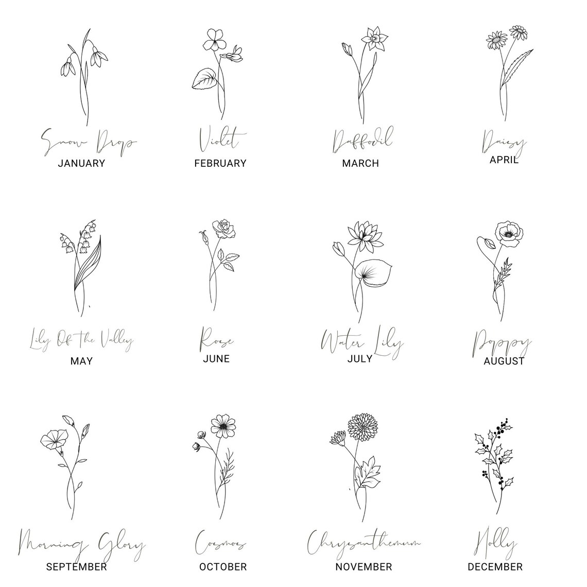 Family Birth Flower Bouquet Custom Line Drawing Print Birth - Etsy