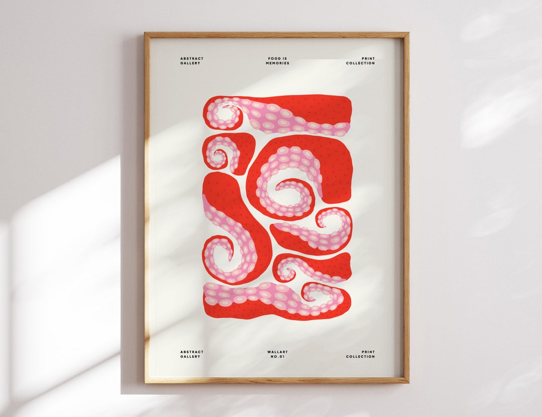 Red Octopus Print, Seafood Kitchen Wall Decor, Colorful Culinary Art ...