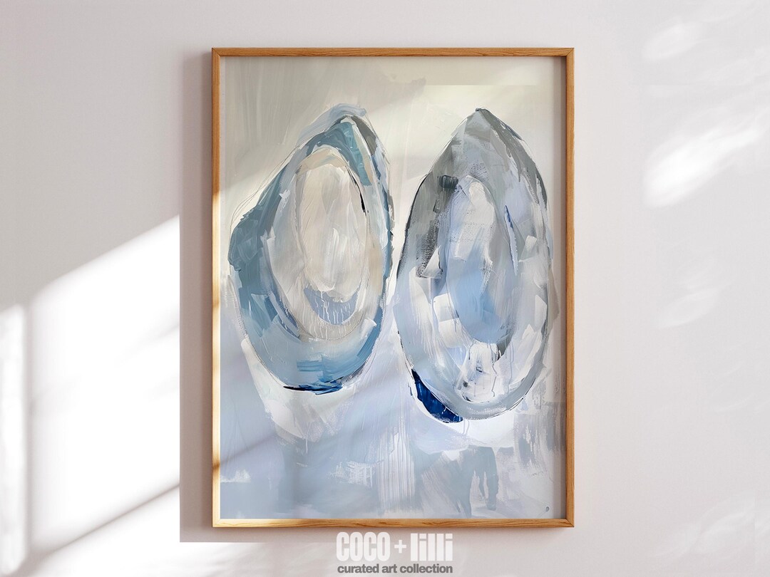 Oyster Shells Oil Painting Poster Light Blue Oyster Shell Art Beach ...