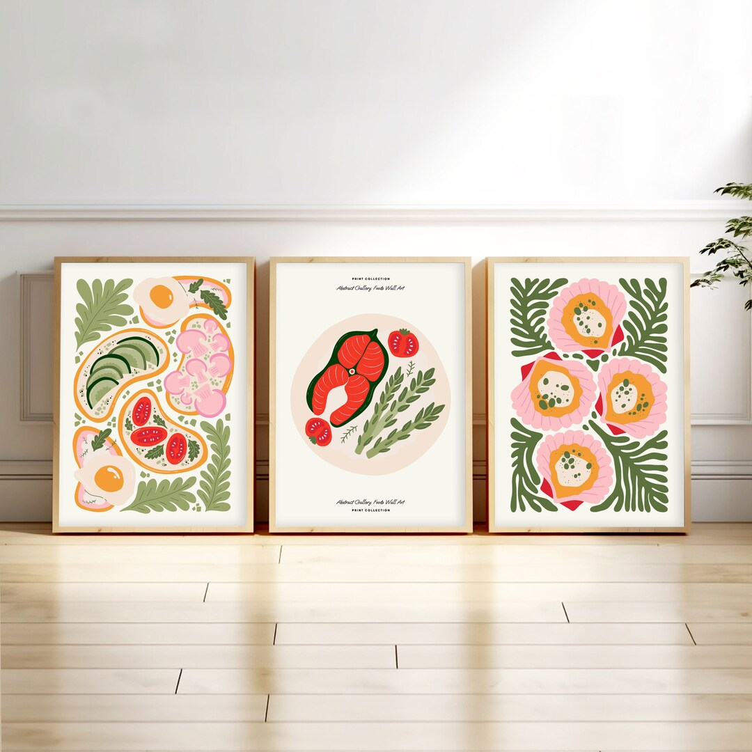 Custom Set of 3 Prints Food Art Print Three Piece Wall Art Set Kitchen ...