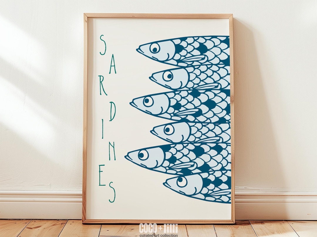 Cute Sardines Print Seafood Print Bistro Decor Kitchen Food Art Drawing ...