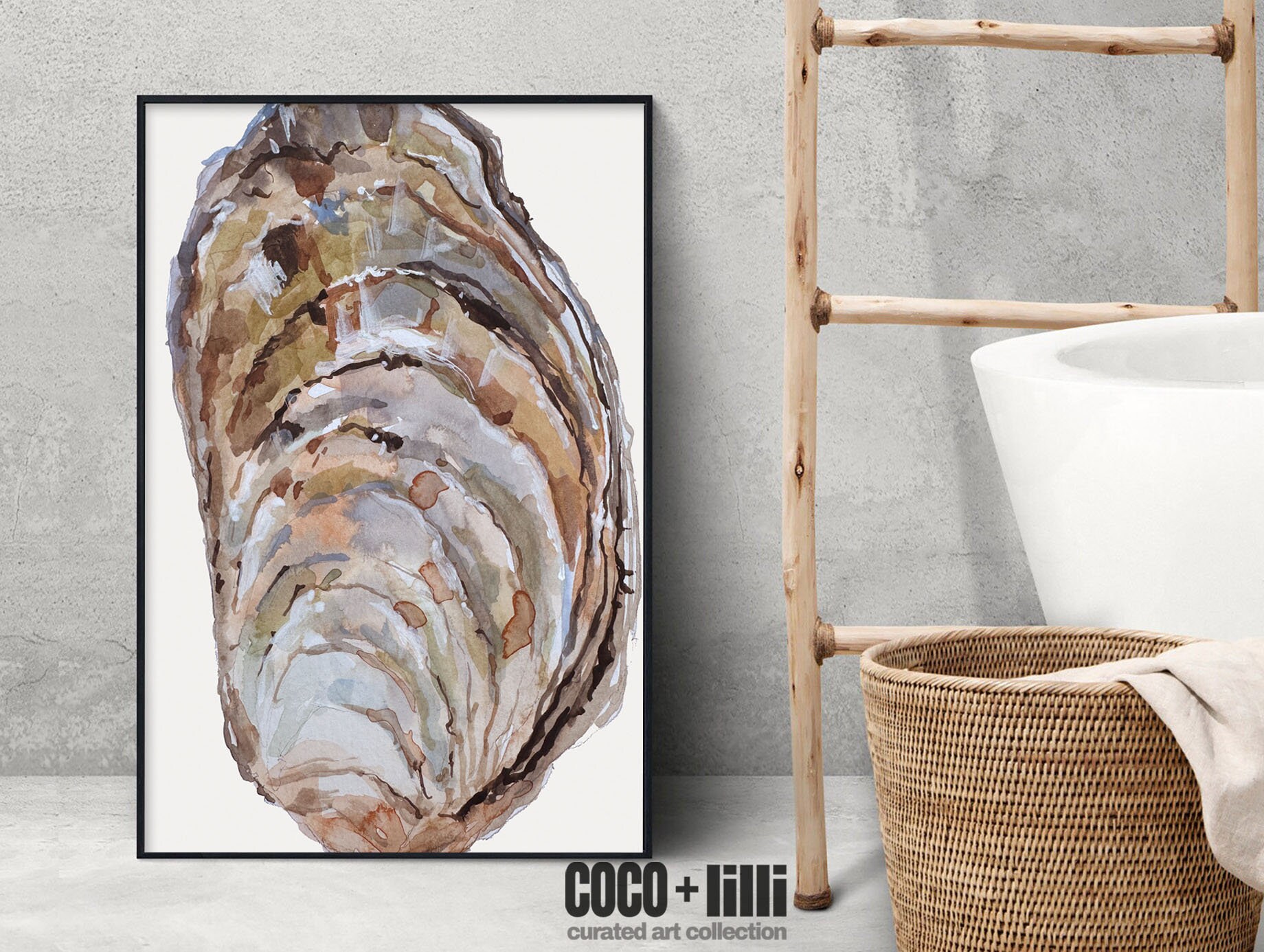 Oyster Shell Ocean Art Print Beige Wall Art Beach House Decor Coastal ...