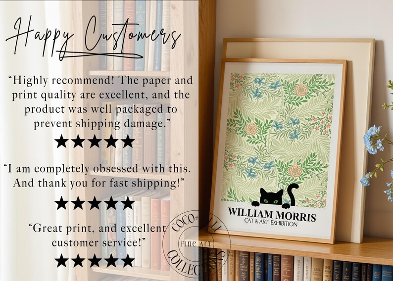 William Morris Black Cat Giclée Print: Light Green Botanical Wall Decor ...