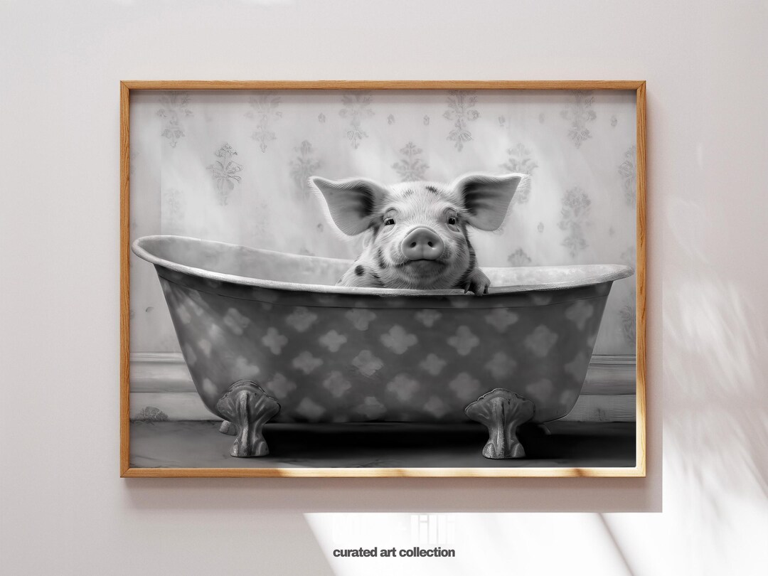 Cute Pig in Bath Bathroom Art Print Funny Bathroom Wall Art Modern ...