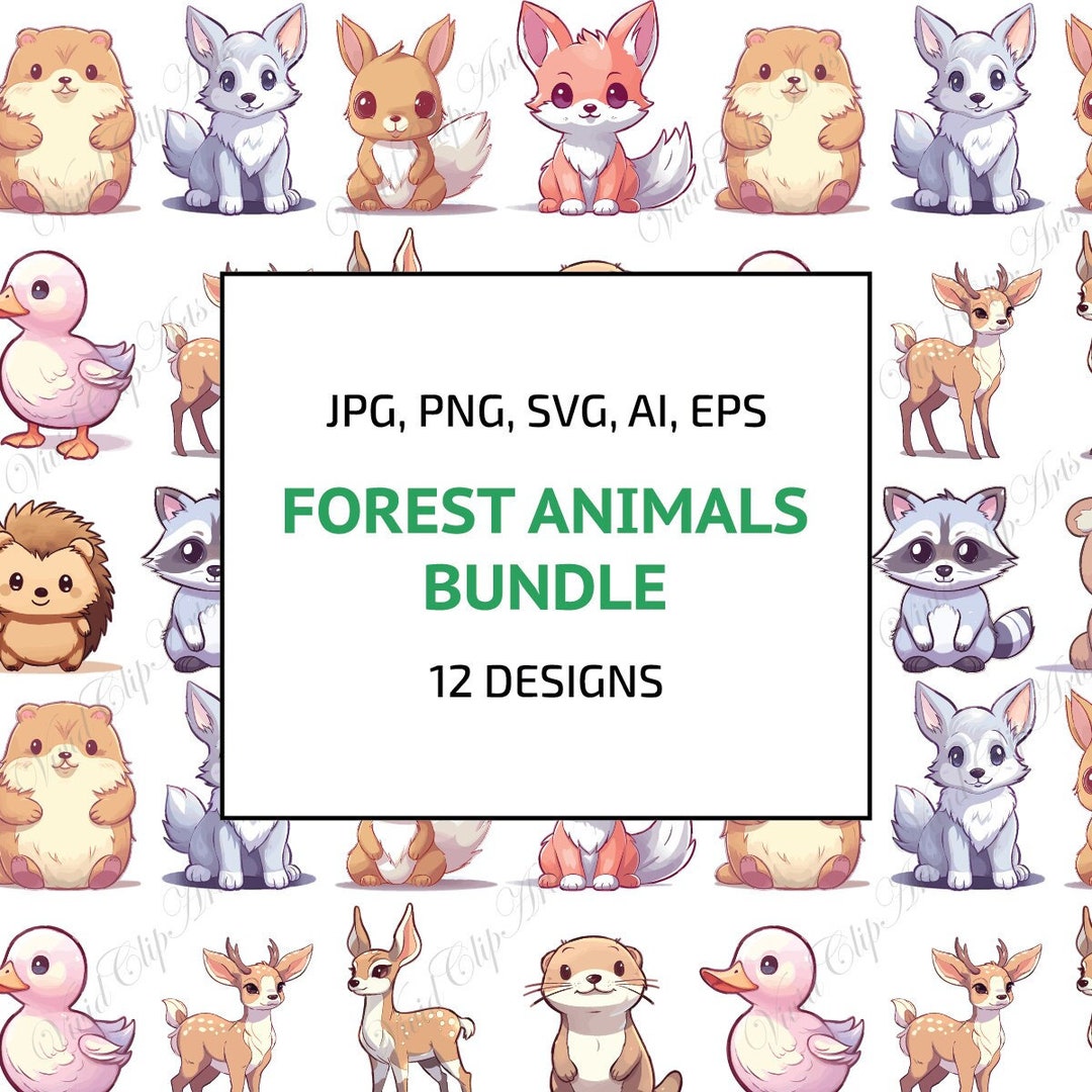 12 Forest Animals Clipart Bundle - Beaver, Wolf, Squirrel, Fox, Duck ...