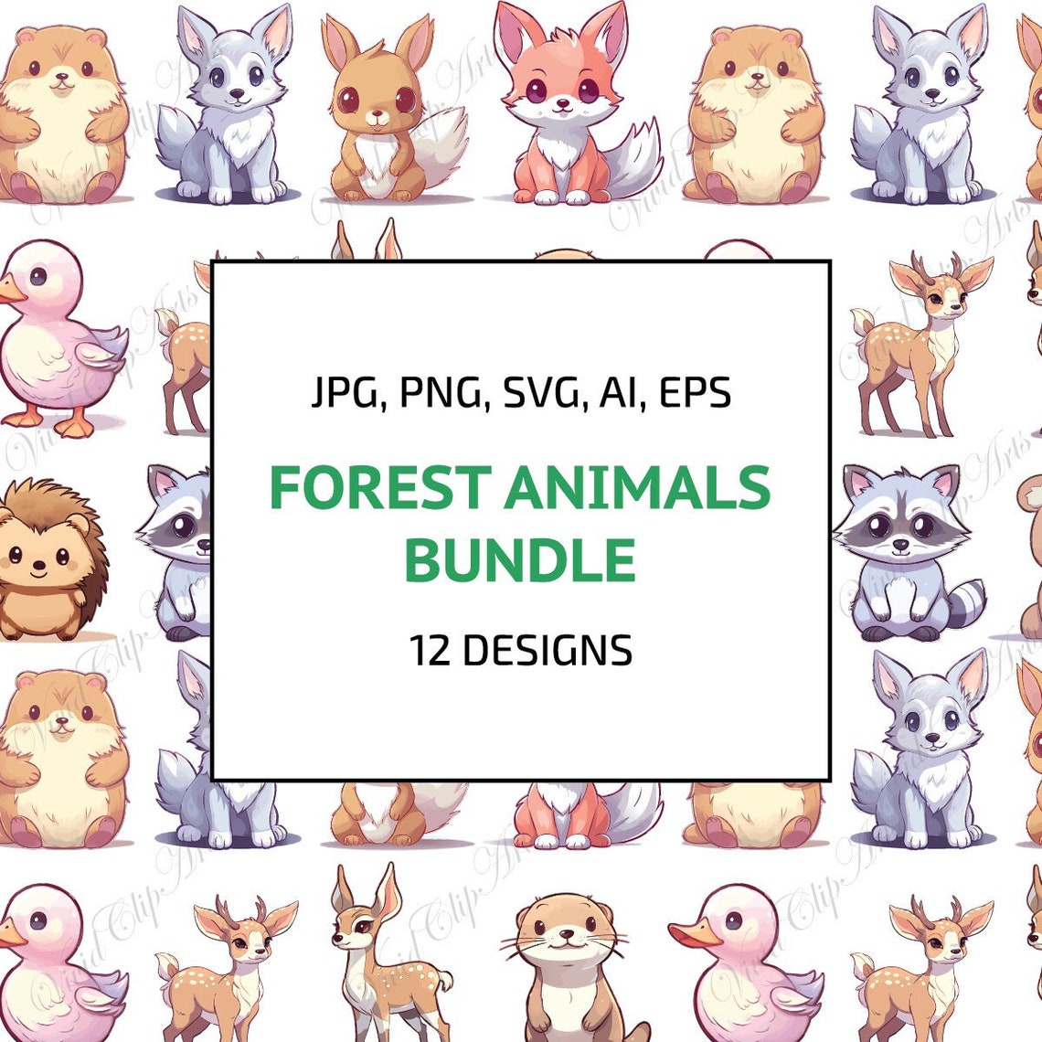 12 Forest Animals Clipart Bundle Beaver, Wolf, Squirrel, Fox, Duck ...