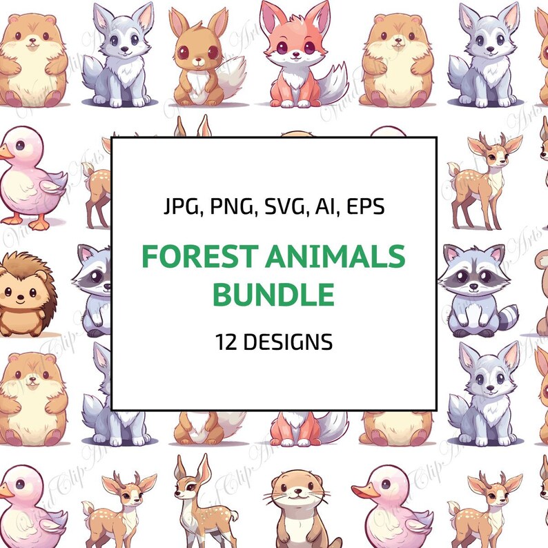 12 Forest Animals Clipart Bundle - Beaver, Wolf, Squirrel, Fox, Duck ...