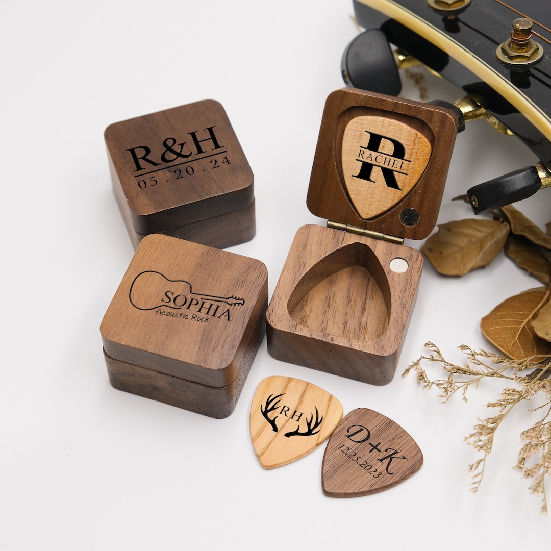 Custom Wooden Guitar Picks Box,personalized Engraved Guitar Pick Box ...