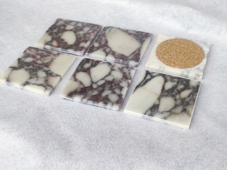 Square Coaster-viola Marble (4 and 6 Pcs ) With Cork Option. - Etsy