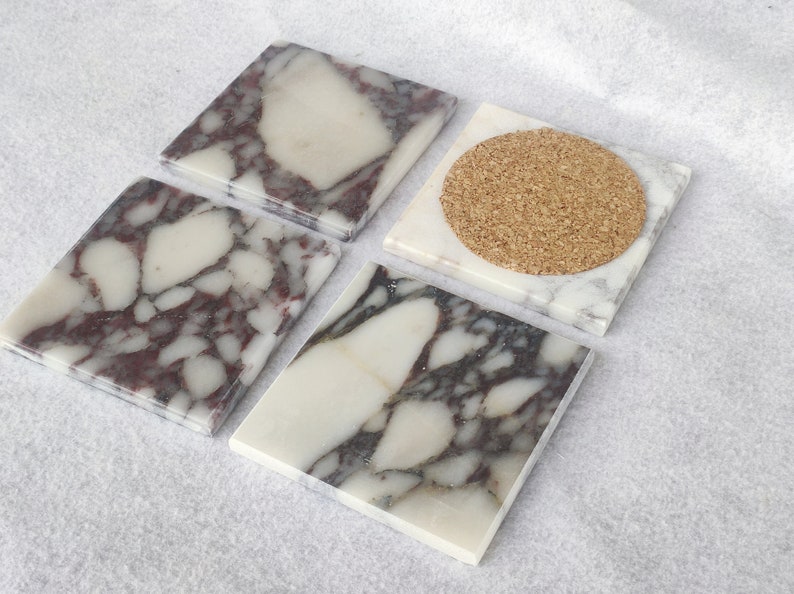 Square Coaster-viola Marble (4 and 6 Pcs ) With Cork Option. - Etsy