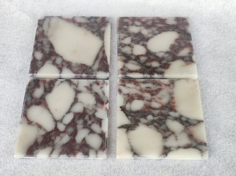 Square Coaster-viola Marble (4 and 6 Pcs ) With Cork Option. - Etsy