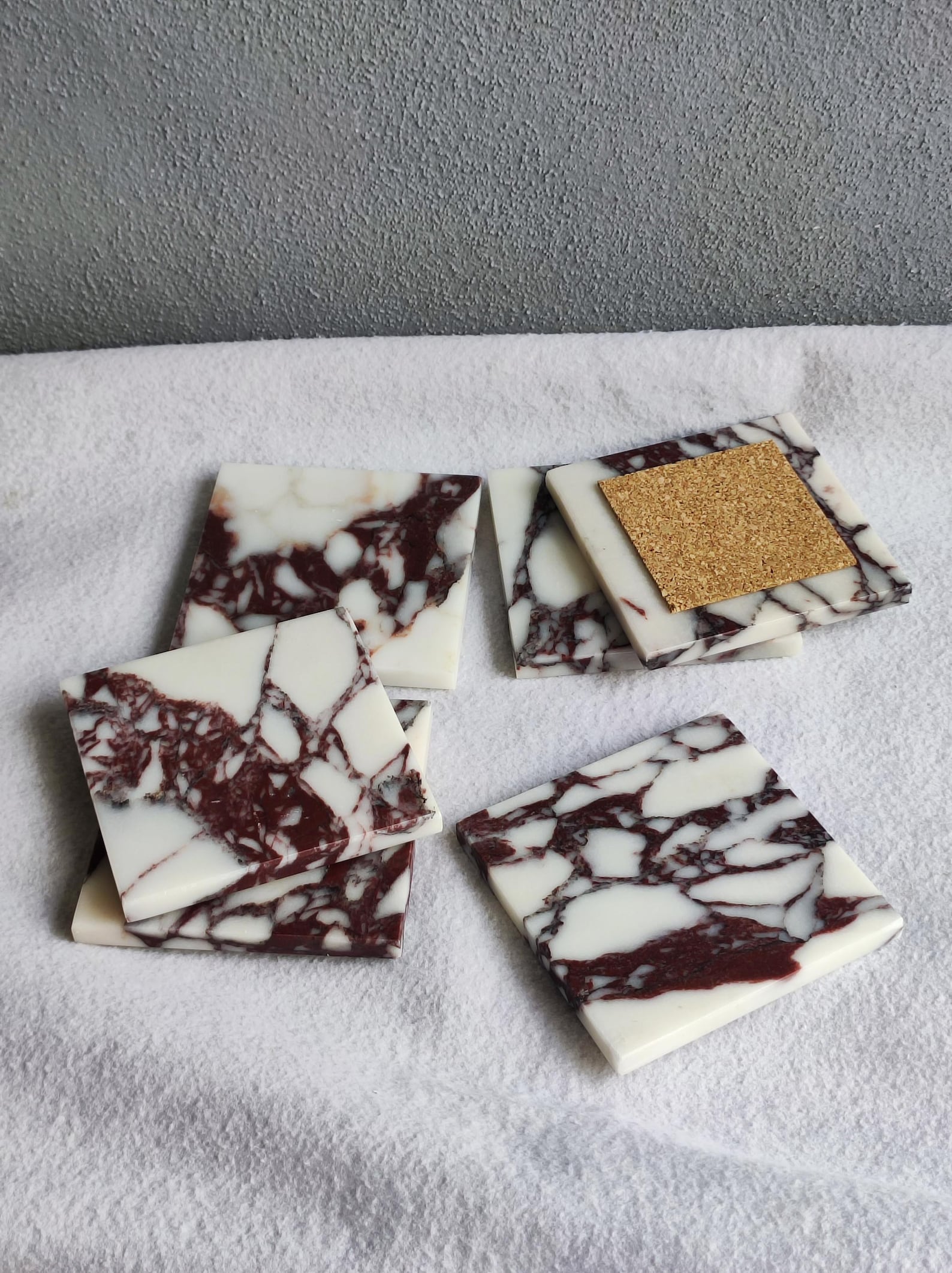 Square Coaster-viola Marble (4 and 6 Pcs ) With Cork Option. - Etsy