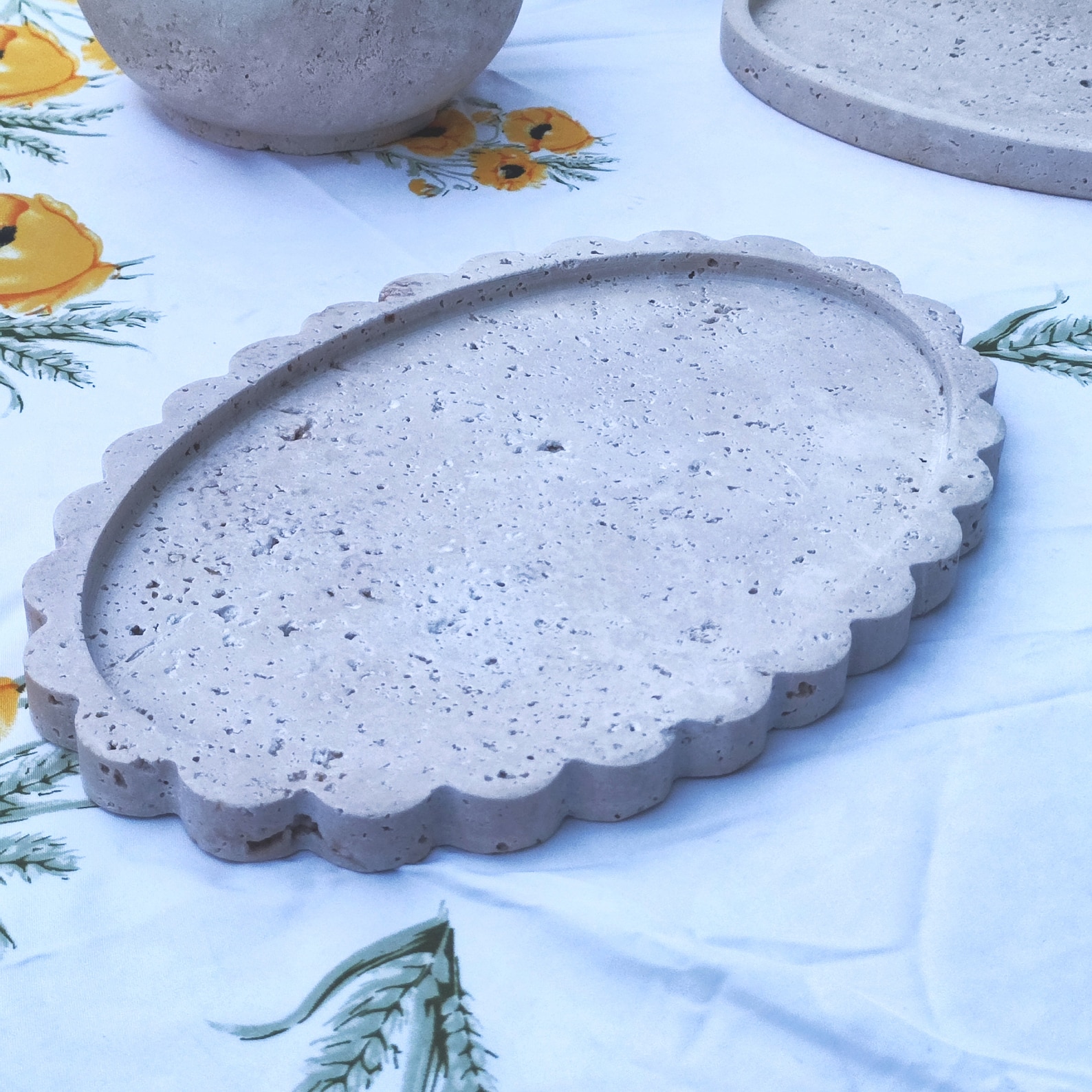 Ellipse Travertine Tray 30x20cm. Shape SCALLOPED - Etsy