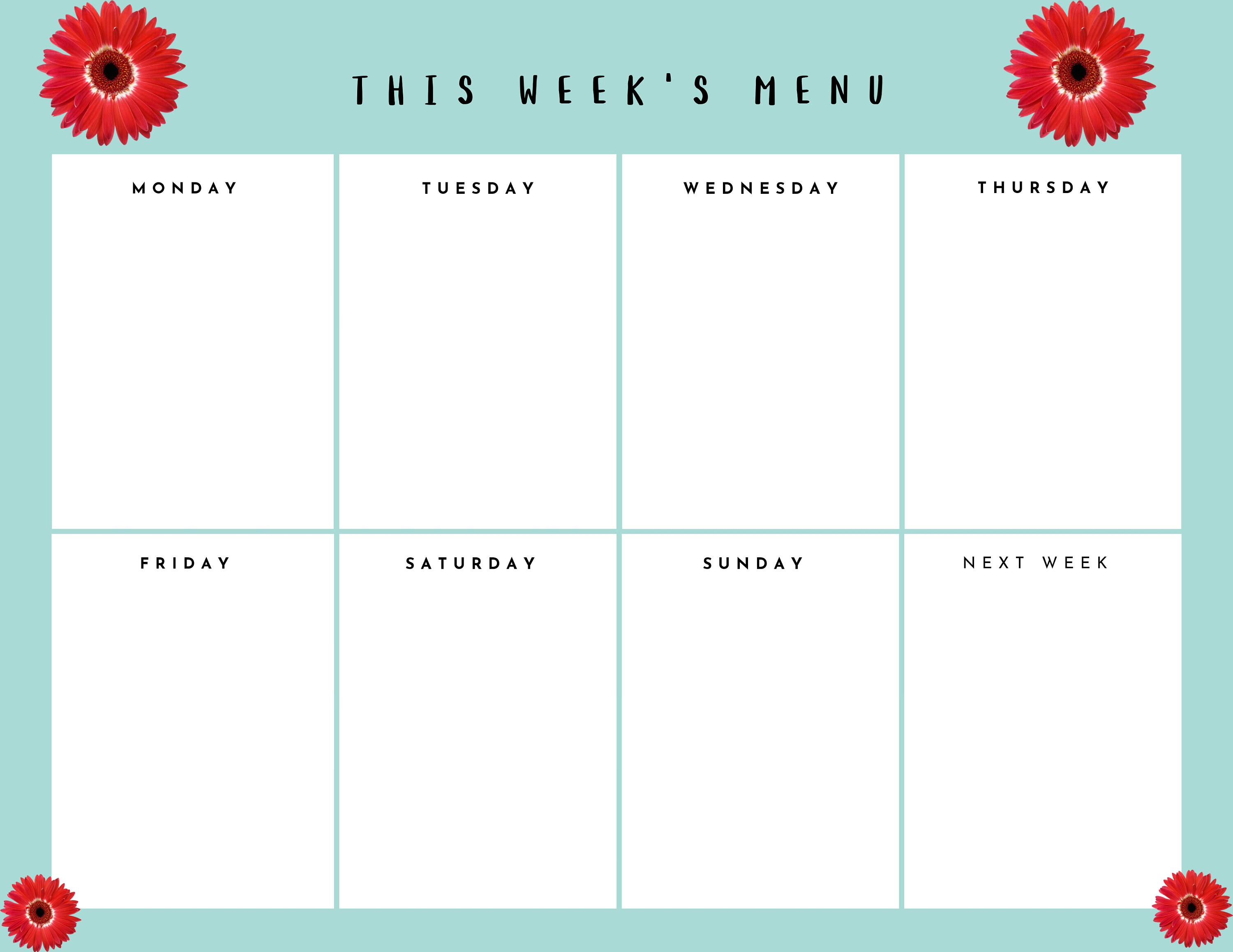 Weekly Menu Blank, Digital Download - Etsy