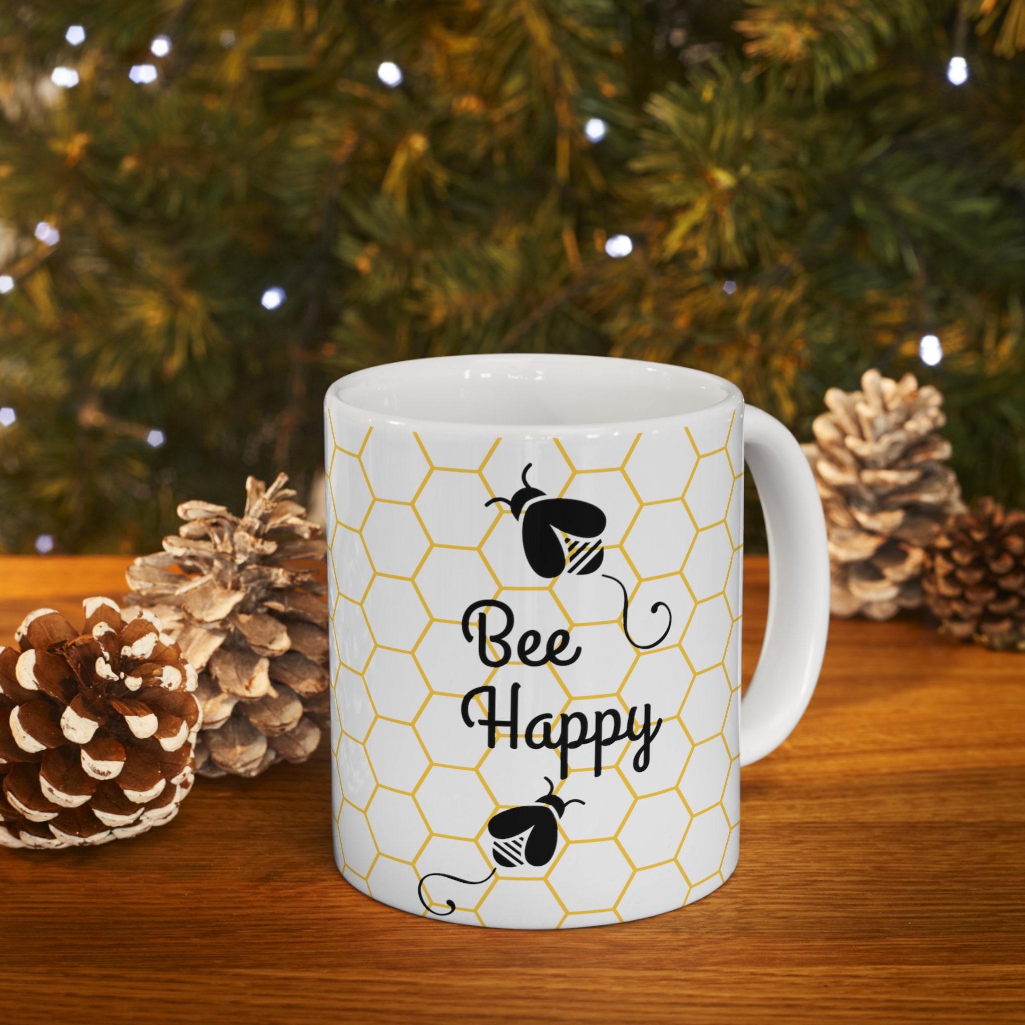 Bee Mug Bee Happy Mug Cute Bee Mug Bee Happy Ceramic Mug Honeycomb Bee ...