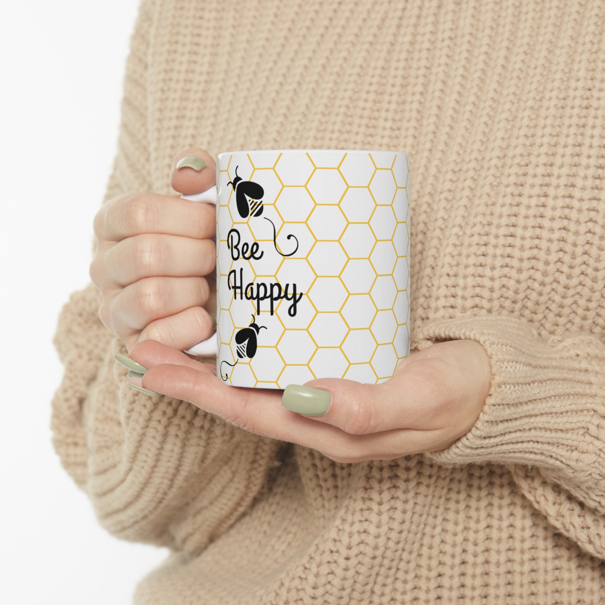 Bee Mug Bee Happy Mug Cute Bee Mug Bee Happy Ceramic Mug Honeycomb Bee ...
