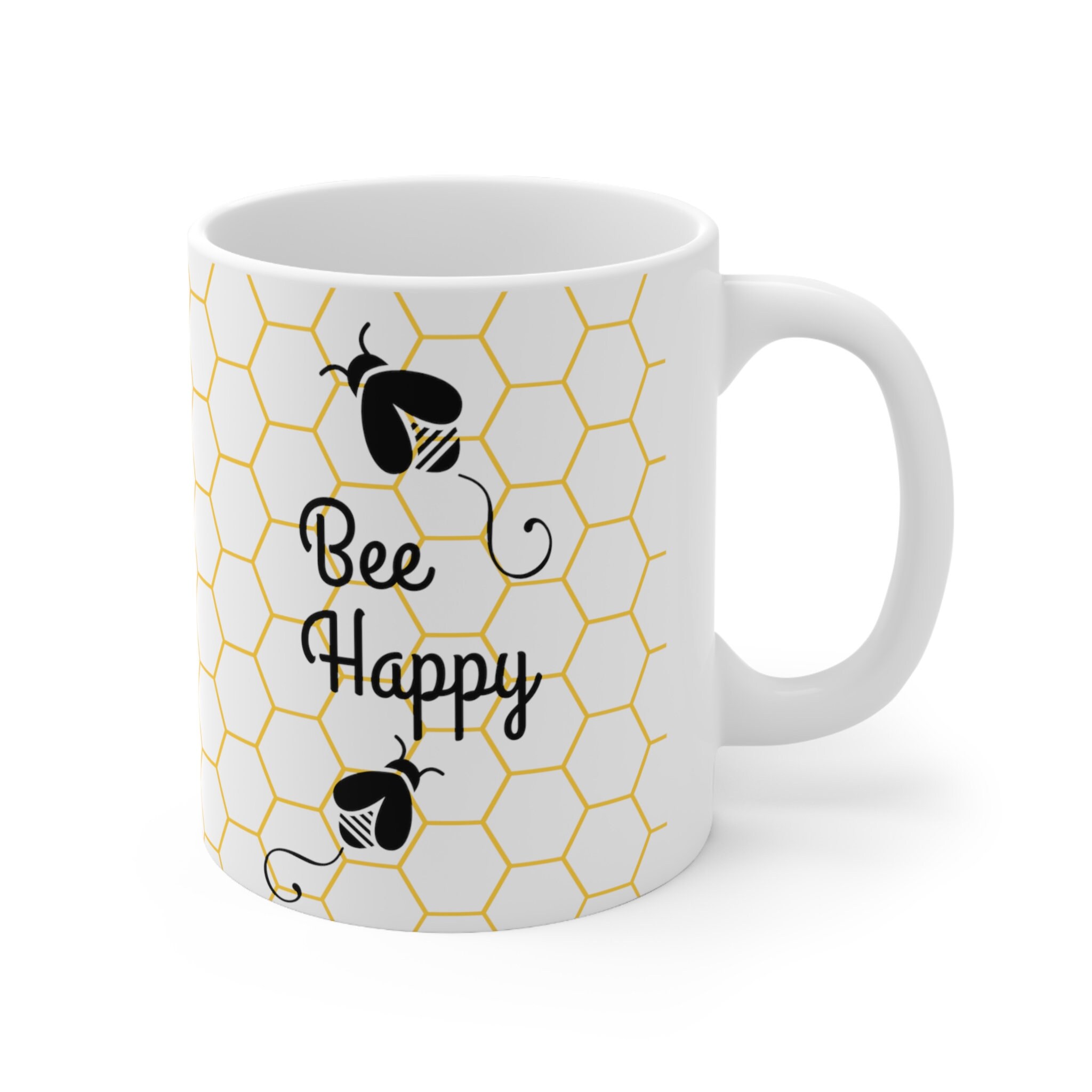 Bee Mug Bee Happy Mug Cute Bee Mug Bee Happy Ceramic Mug Honeycomb Bee ...