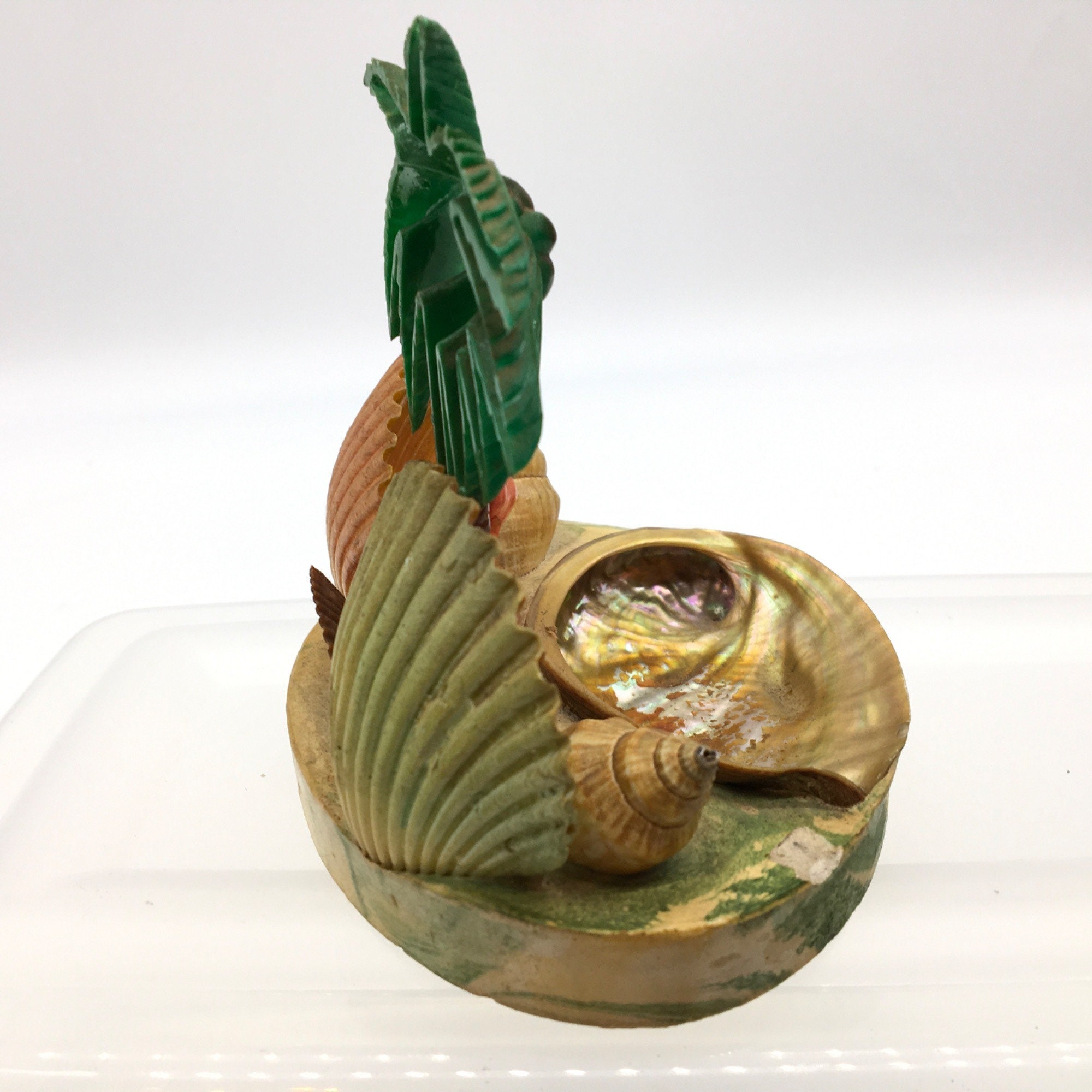 Mid Century Seashell Souvenir Diorama Shells Flamingo Palm Tree Kitsch ...