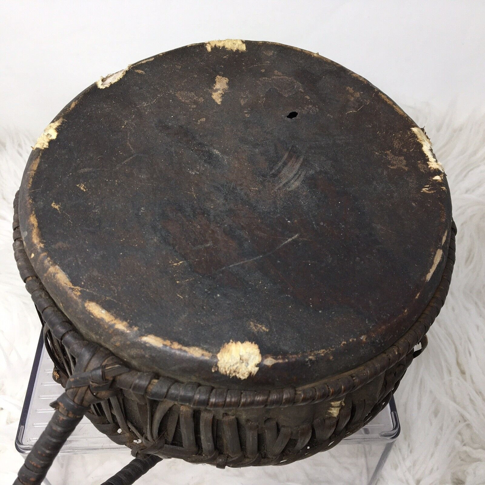 Antique Nigerian African Small Hand Drum Woven Sides W/ Handle Folk Art ...