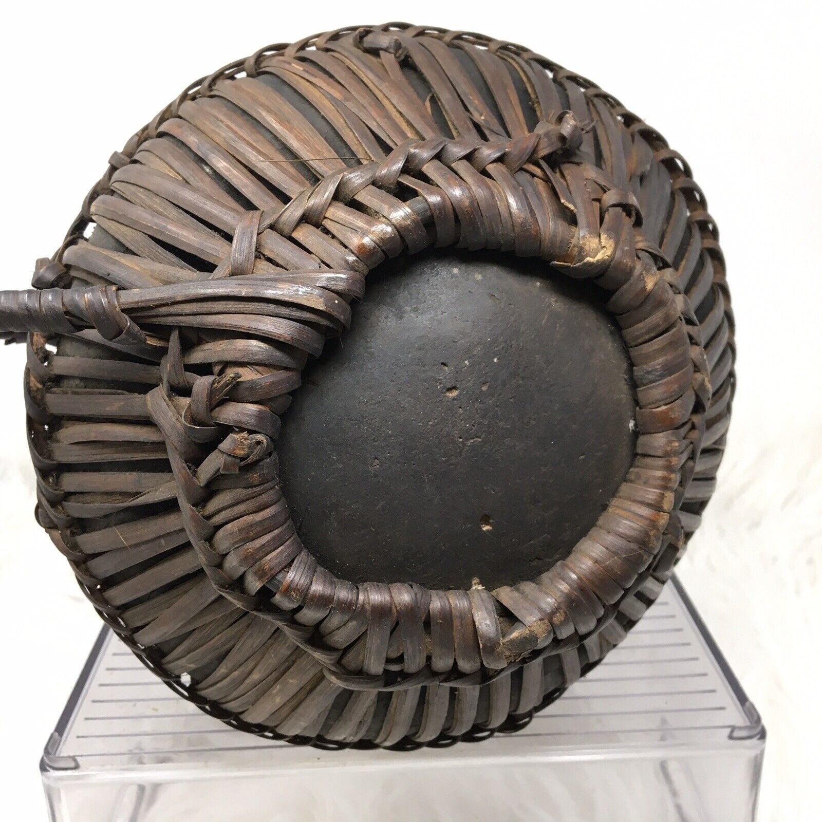 Antique Nigerian African Small Hand Drum Woven Sides W/ Handle Folk Art ...