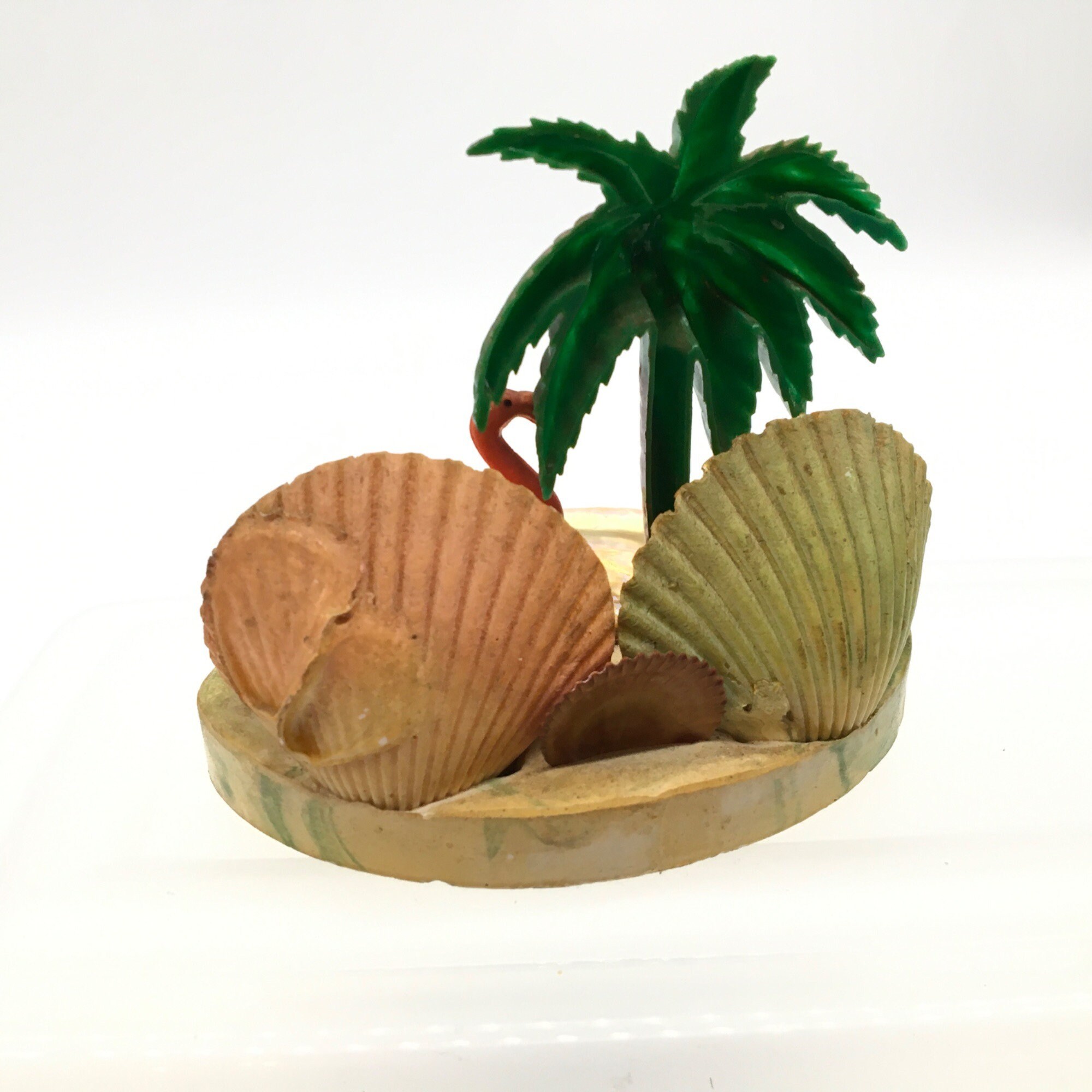 Mid Century Seashell Souvenir Diorama Shells Flamingo Palm Tree Kitsch ...