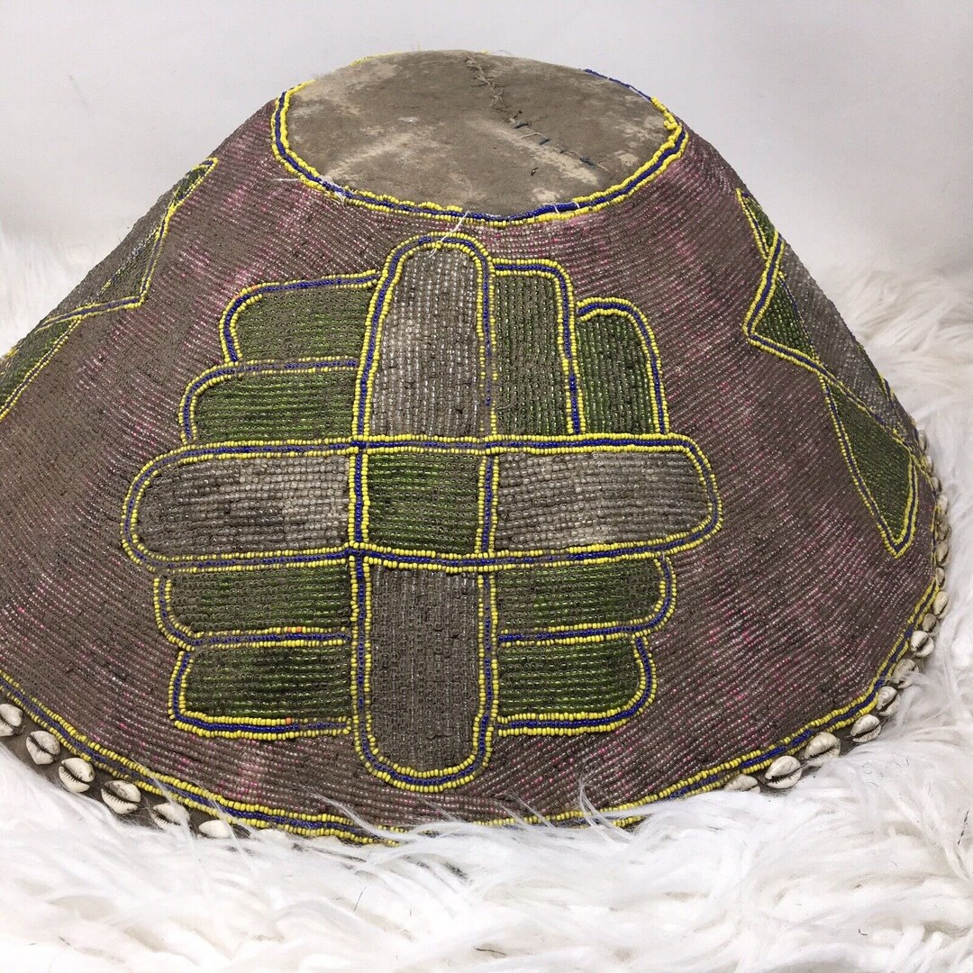 Large Vintage African Nigerian Yoruba Handmade Beaded Basket Cowrie ...