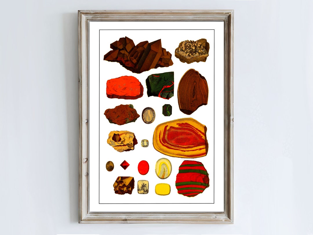 Vintage Geology Rocks Minerals Crystals Wall Hanging Lithograph Poster ...