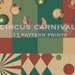 11 Circus Patterns, in 4 Different Colours, With Clowns, Circus Balls ...