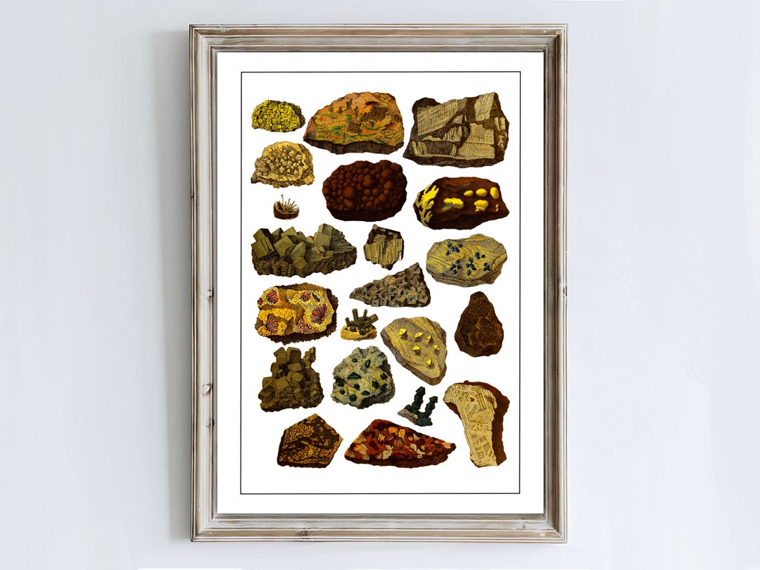 Vintage Geology Rocks Minerals Crystals Wall Hanging Lithograph Poster ...