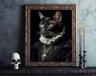 Gothic Cat Art Print Dark Academia Digital Download - Etsy