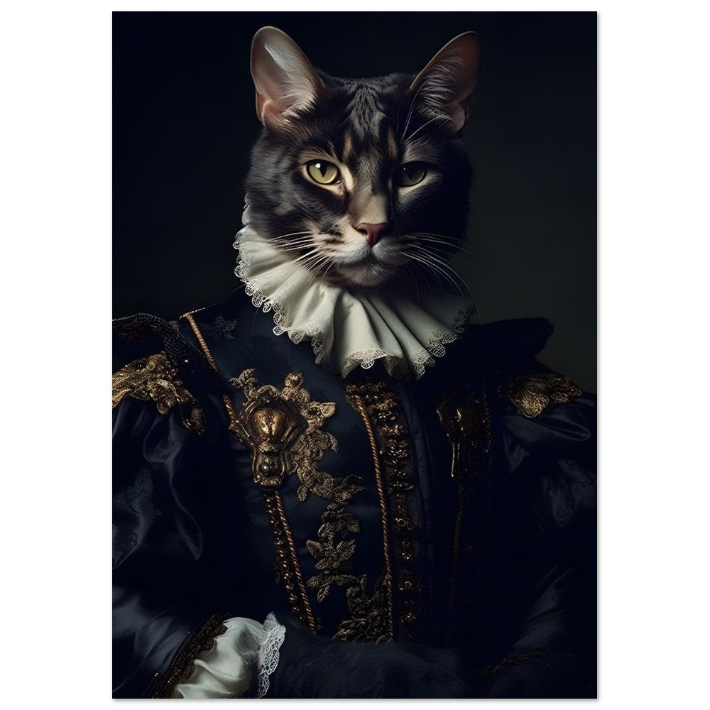 Gothic Cat Art Print Dark Academia Renaissance Animal Painting Animal ...