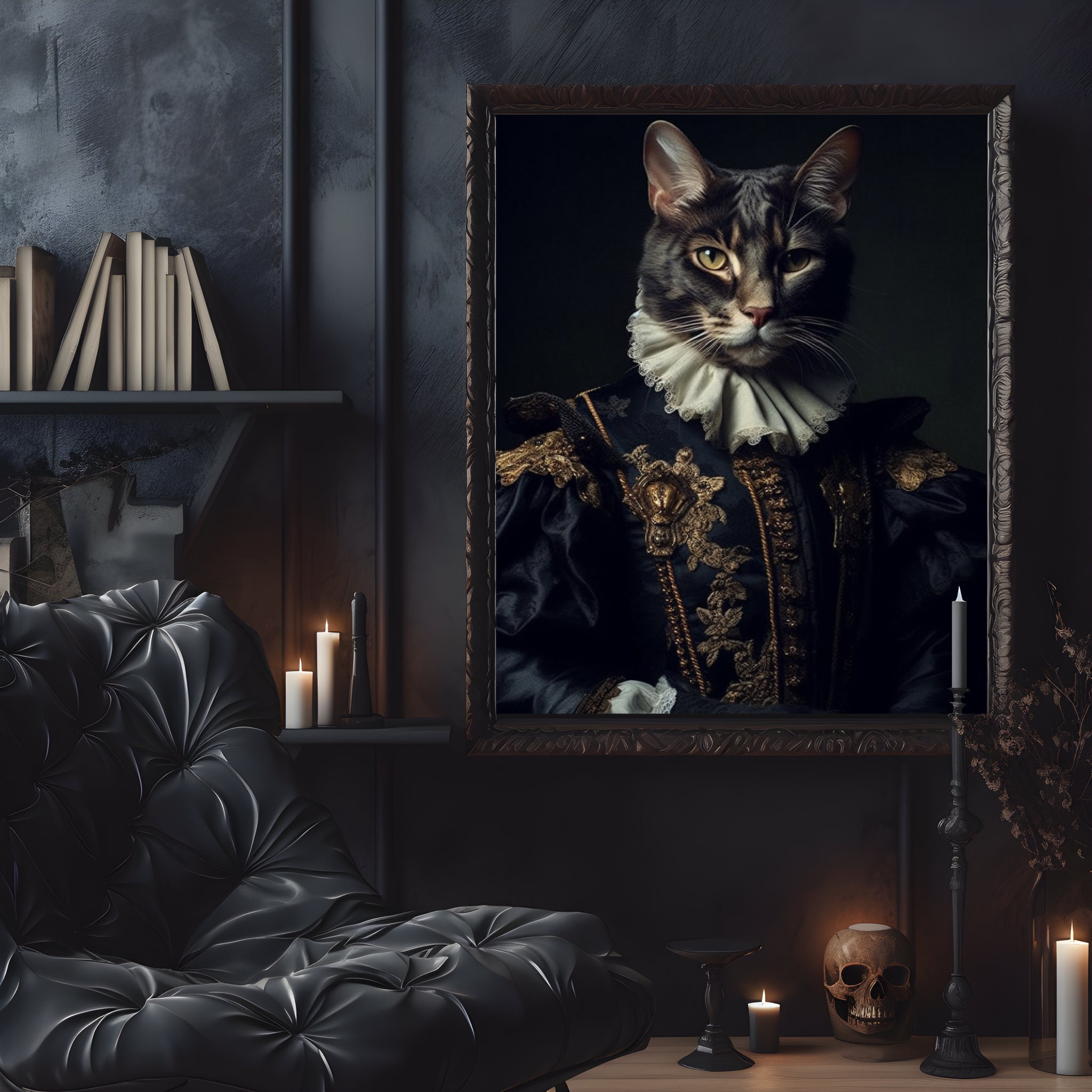 Gothic Cat Art Print Dark Academia Renaissance Animal Painting Animal ...