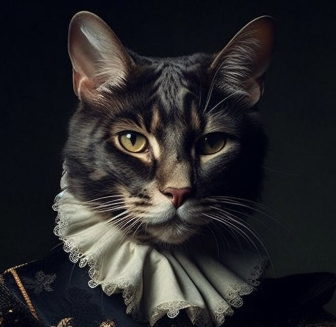 Gothic Cat Art Print | Dark Academia | Renaissance Animal Painting ...