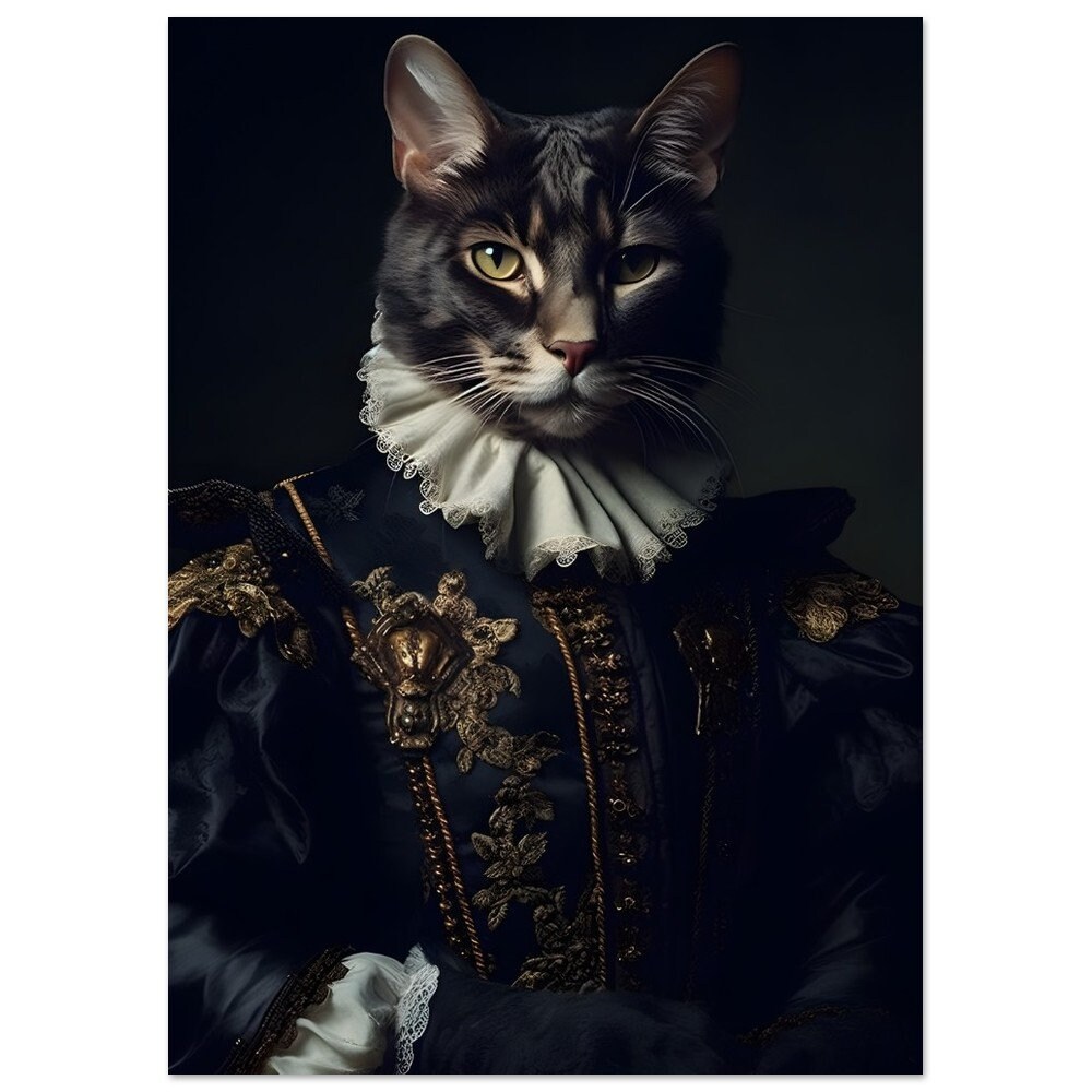 Gothic Cat Art Print Dark Academia Renaissance Animal Painting Animal ...