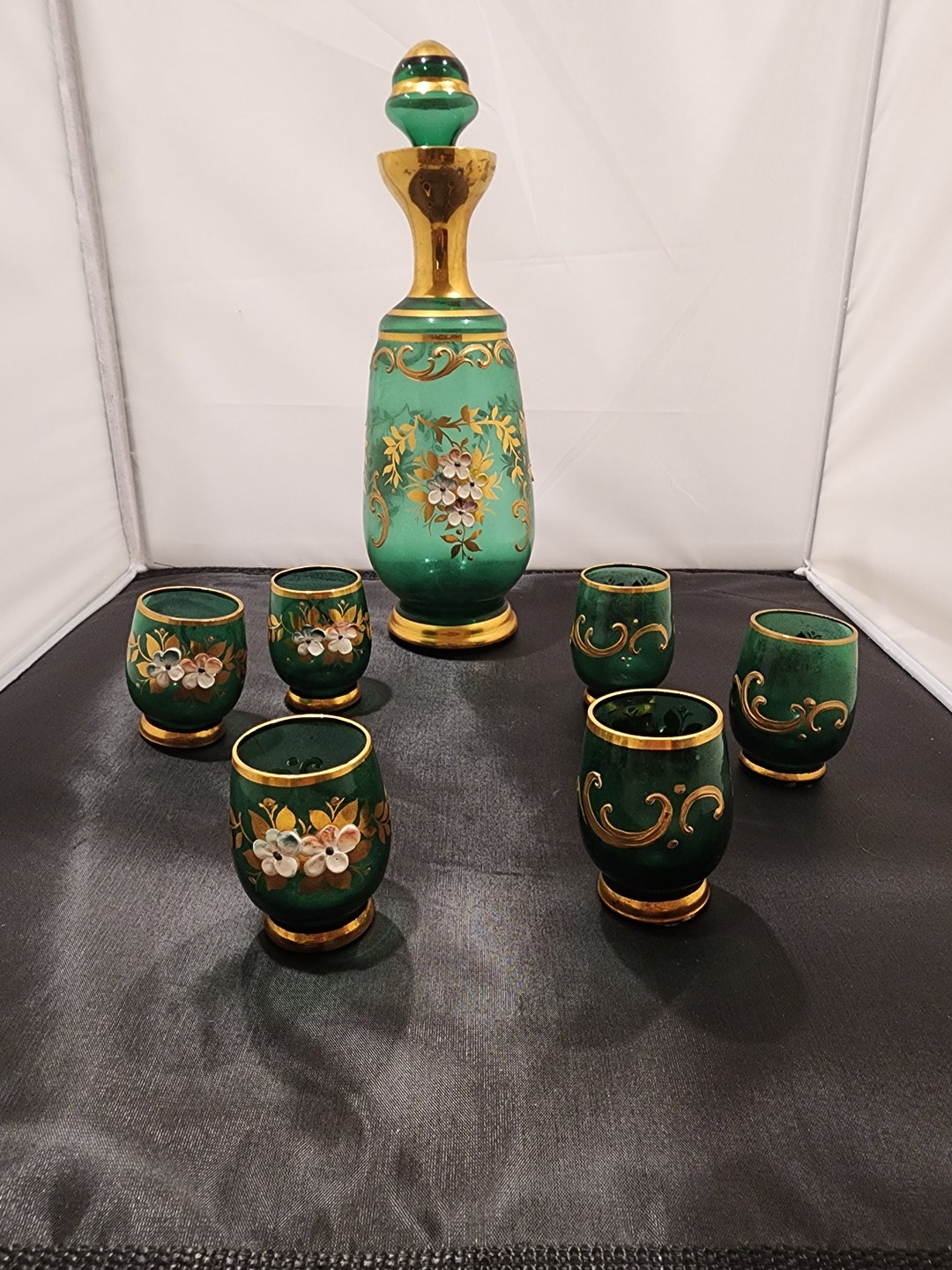 Vintage Bohemian Decanter With 6 Shot Glasses - Etsy