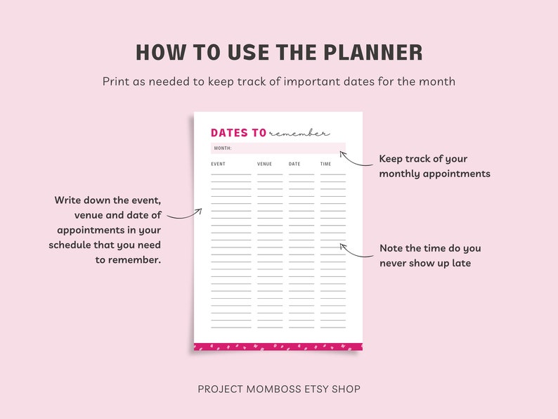 Monthly Appointment Schedule Printable and Fillable PDF for Mothers ...