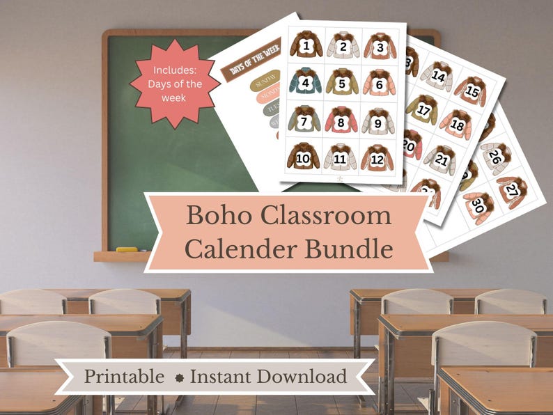 Boho Classroom Calendar Bundle | Printable Calendar Numbers, Days of ...
