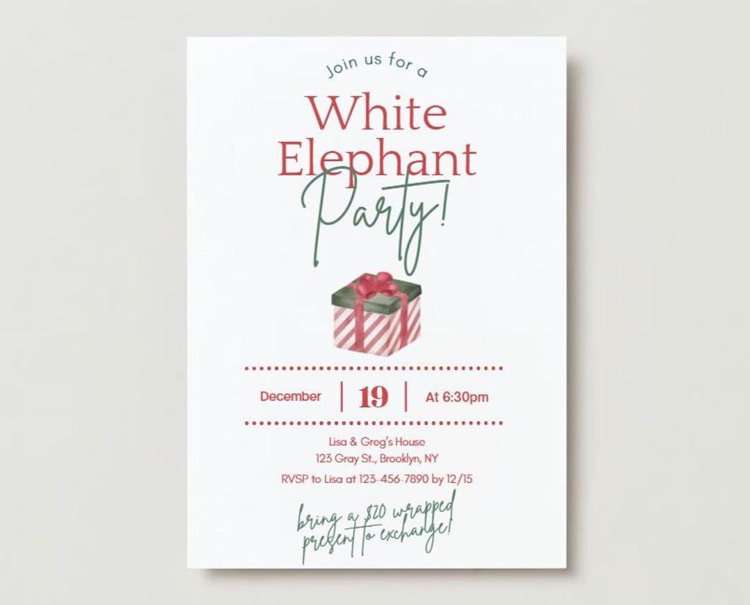 White Elephant Party Invitation Digital - Red and Green Theme ...