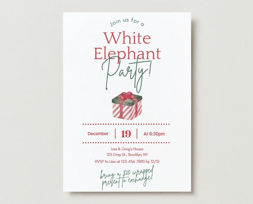 White Elephant Party Invitation Digital - Red and Green Theme ...