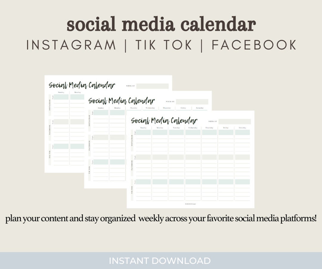 Weekly Social Media Calendar for Creators & Businesses - Etsy