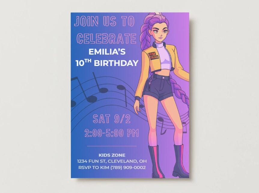 Rumi Theme - Kpop Demon Hunters Birthday Party Invite Digital - Etsy