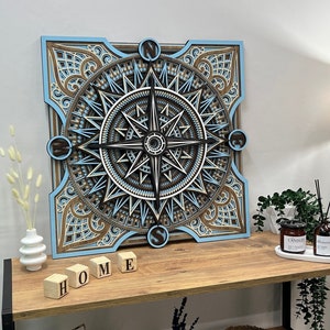Wood Mandala, Compass Wood Wall Art, Multilayer Decor, Home Decor ...