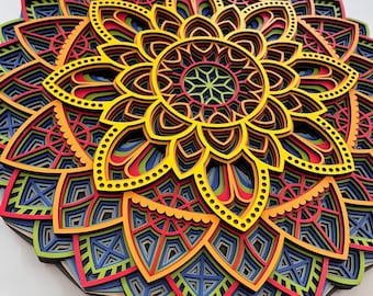 Wood Mandala, Wood Carving Wall Art, Multilayer Decor, Home Decor ...